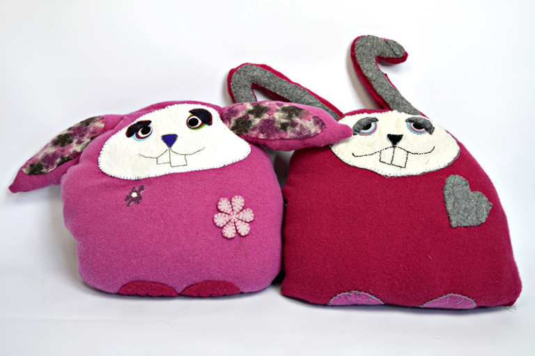 Free Pattern For An Upcycled DIY Bunny Pillow - Pillar Box Blue