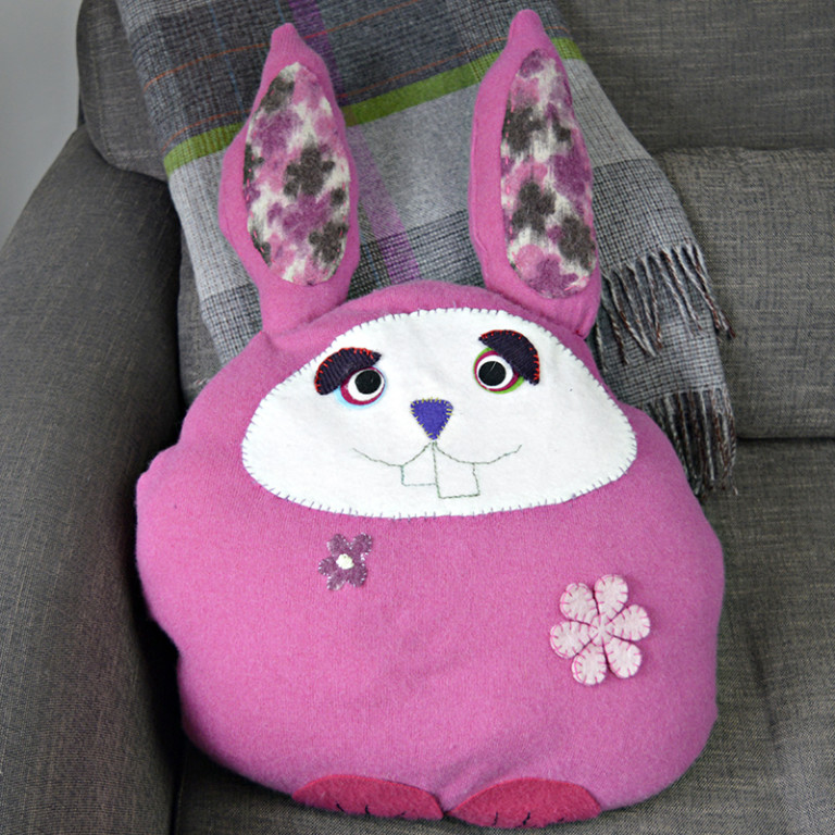 Free Pattern For An Upcycled DIY Bunny Pillow - Pillar Box Blue