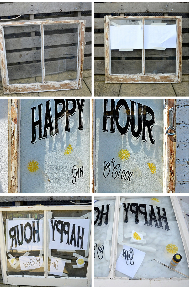 Happy Hour Upcycled Window - Pillar Box Blue
