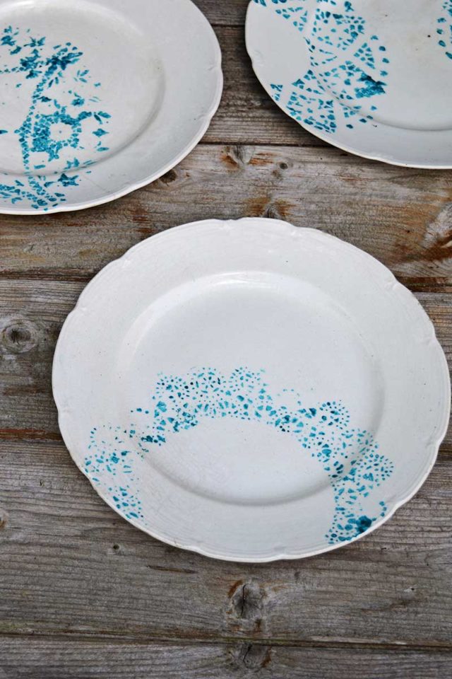 How to Paint on Plates and Make it Permanent (with Doilies) - Pillar ...