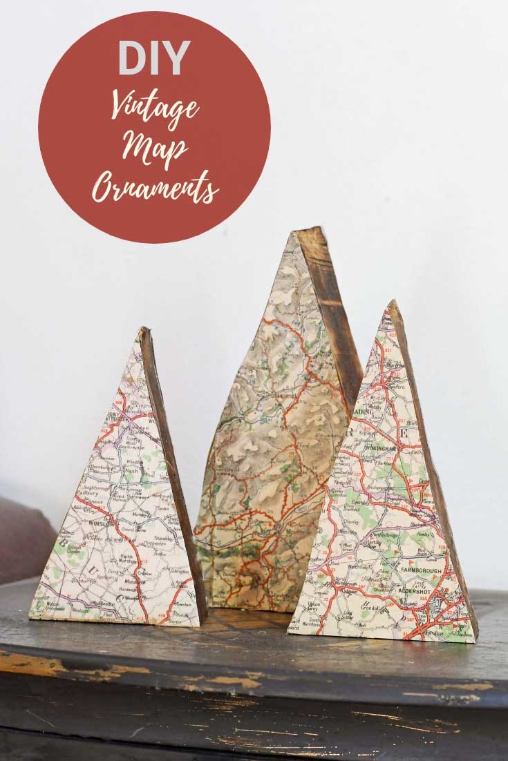 How To Make Unique Repurposed Wood Map Ornaments - Pillar Box Blue