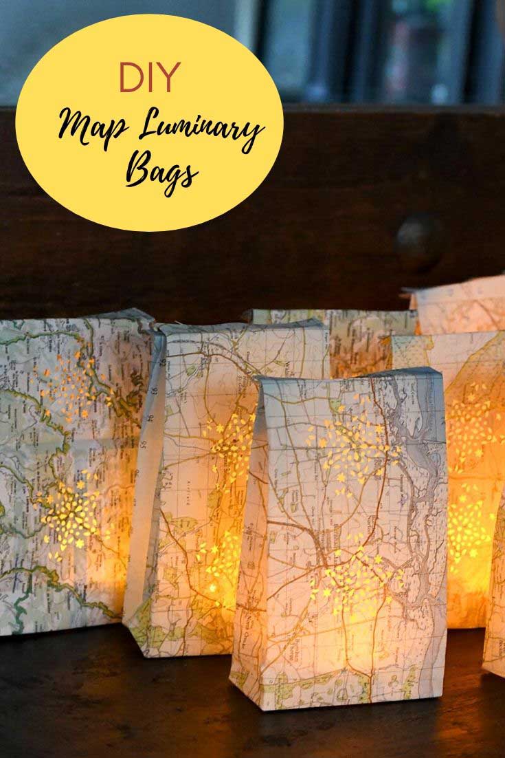 Easy DIY Paper Lantern Luminary Bags With Old Maps - Pillar Box Blue