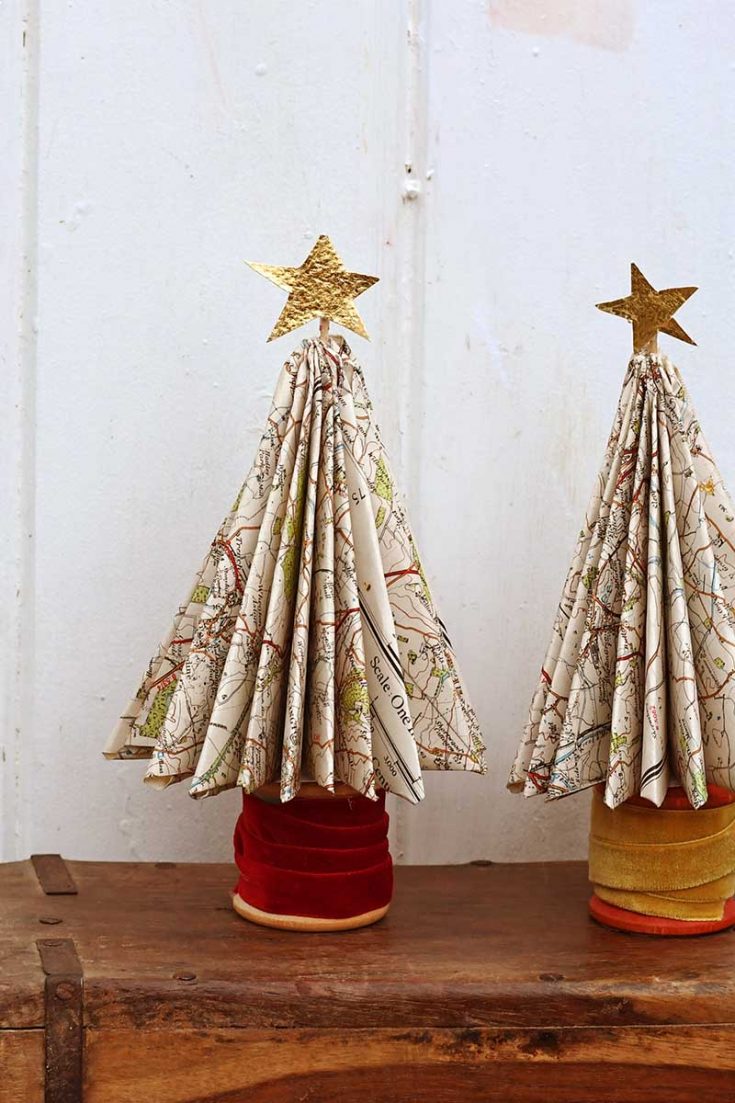 How To Make Special DIY Paper Christmas Trees With Maps - Pillar Box Blue