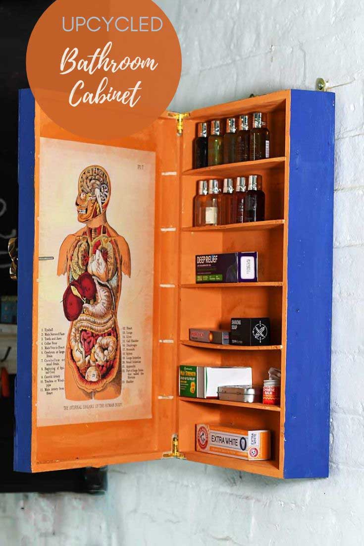 DIY Bathroom Cabinet from an Old Wine Box - Pillar Box Blue