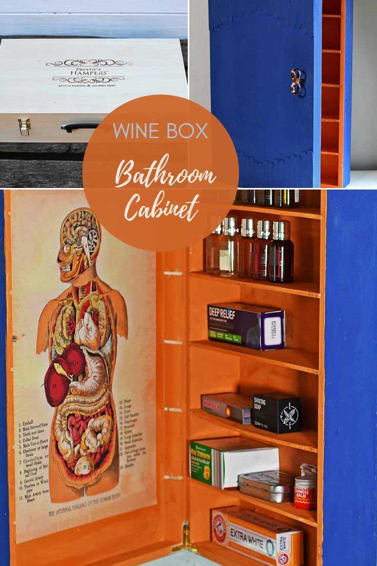 DIY Bathroom Cabinet from an Old Wine Box - Pillar Box Blue
