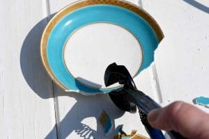 A DIY Wall Vase From Repurposed Broken China Teacups - Pillar Box Blue