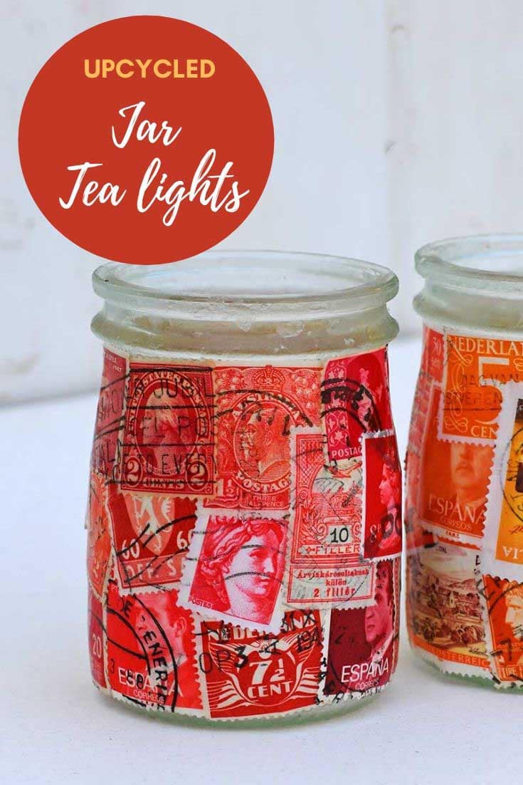 How To Make Postage Stamp Decoupage Jar Tea Lights - Pillar Box Blue