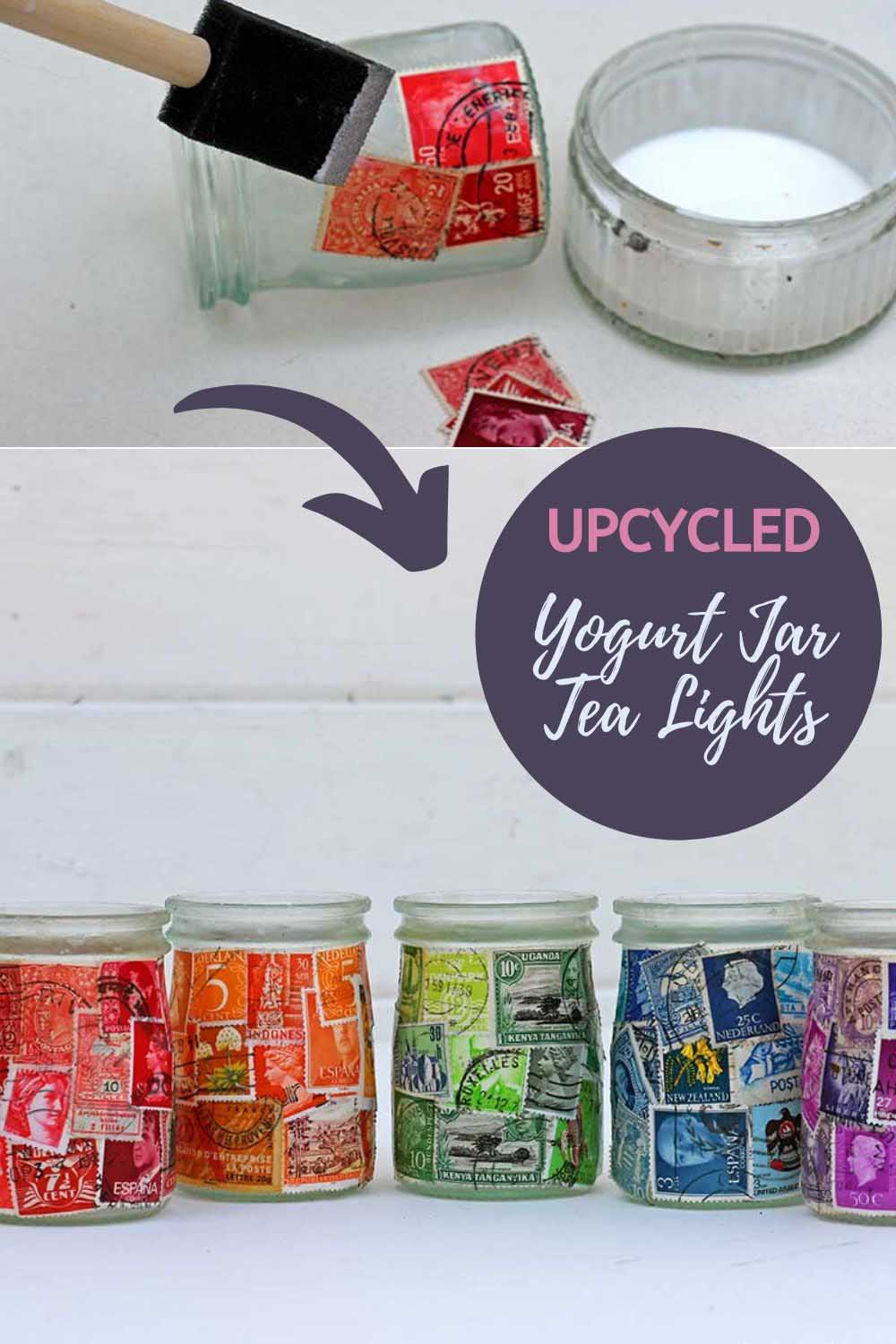 How To Make Postage Stamp Decoupage Jar Tea Lights - Pillar Box Blue