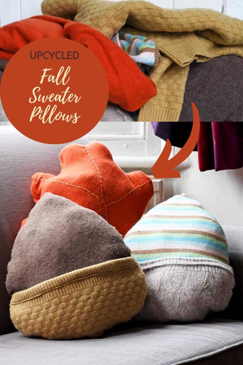 How To Make Funky Upcycled Acorn DIY Sweater Pillows - Pillar Box Blue