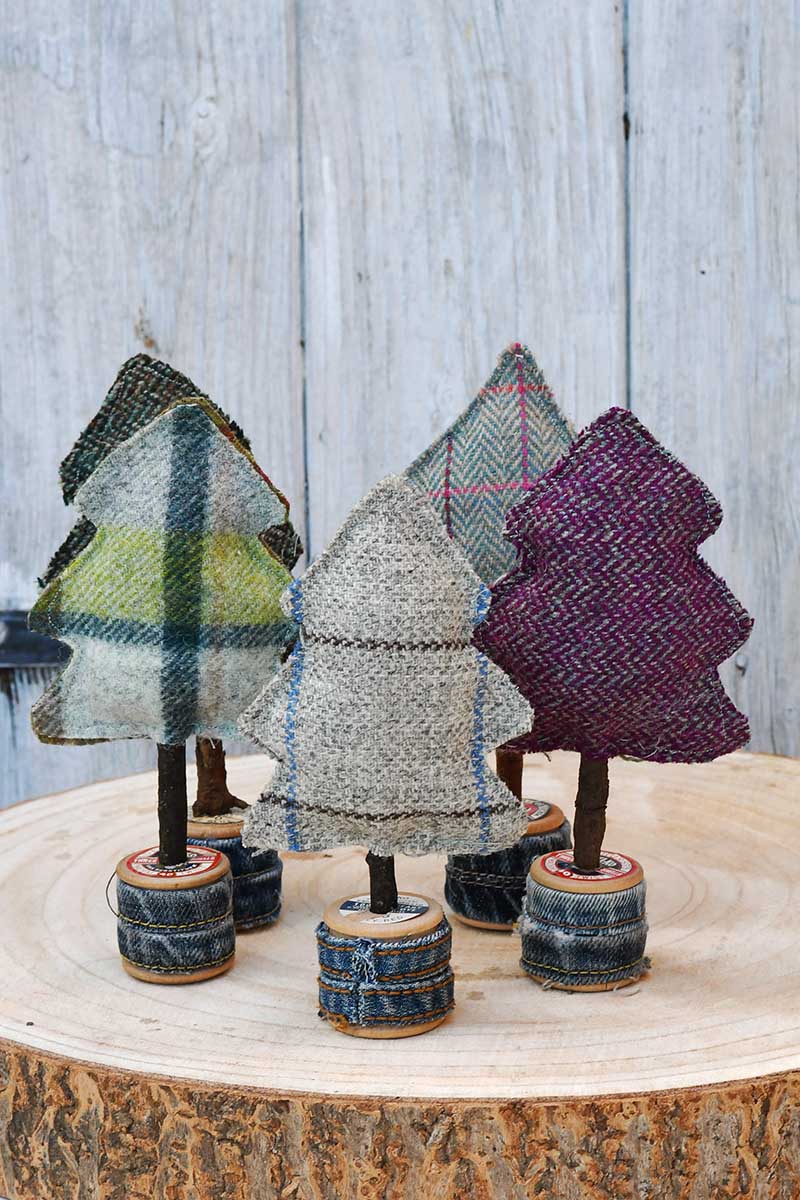 How To Make Adorable Tartan Trees From Fabric Scraps - Pillar Box Blue