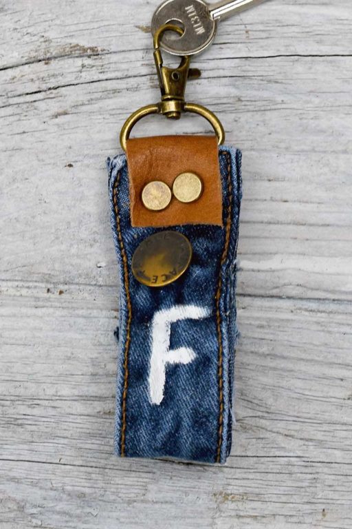 Cool DIY Fabric Key Fobs From Old Jeans Waistbands - Pillar Box Blue