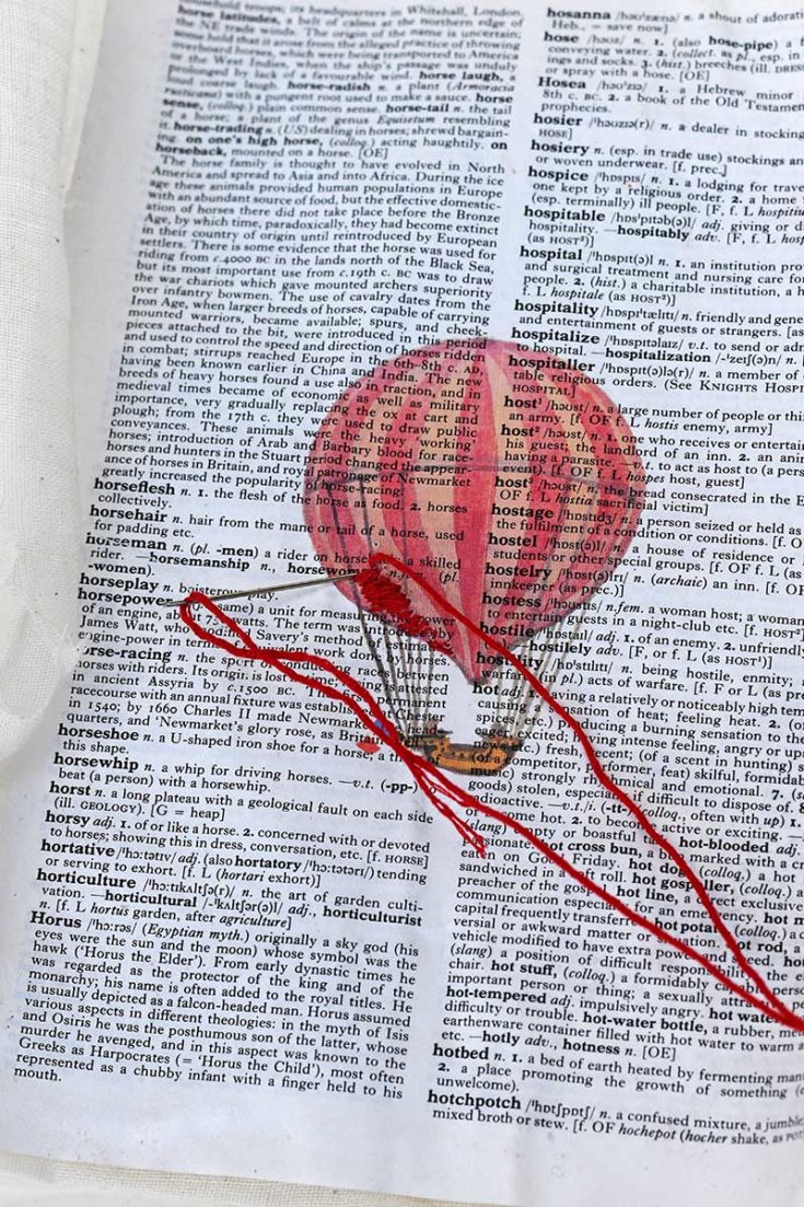 How To Embroider On Paper To Make Unique Dictionary Art - Pillar Box Blue