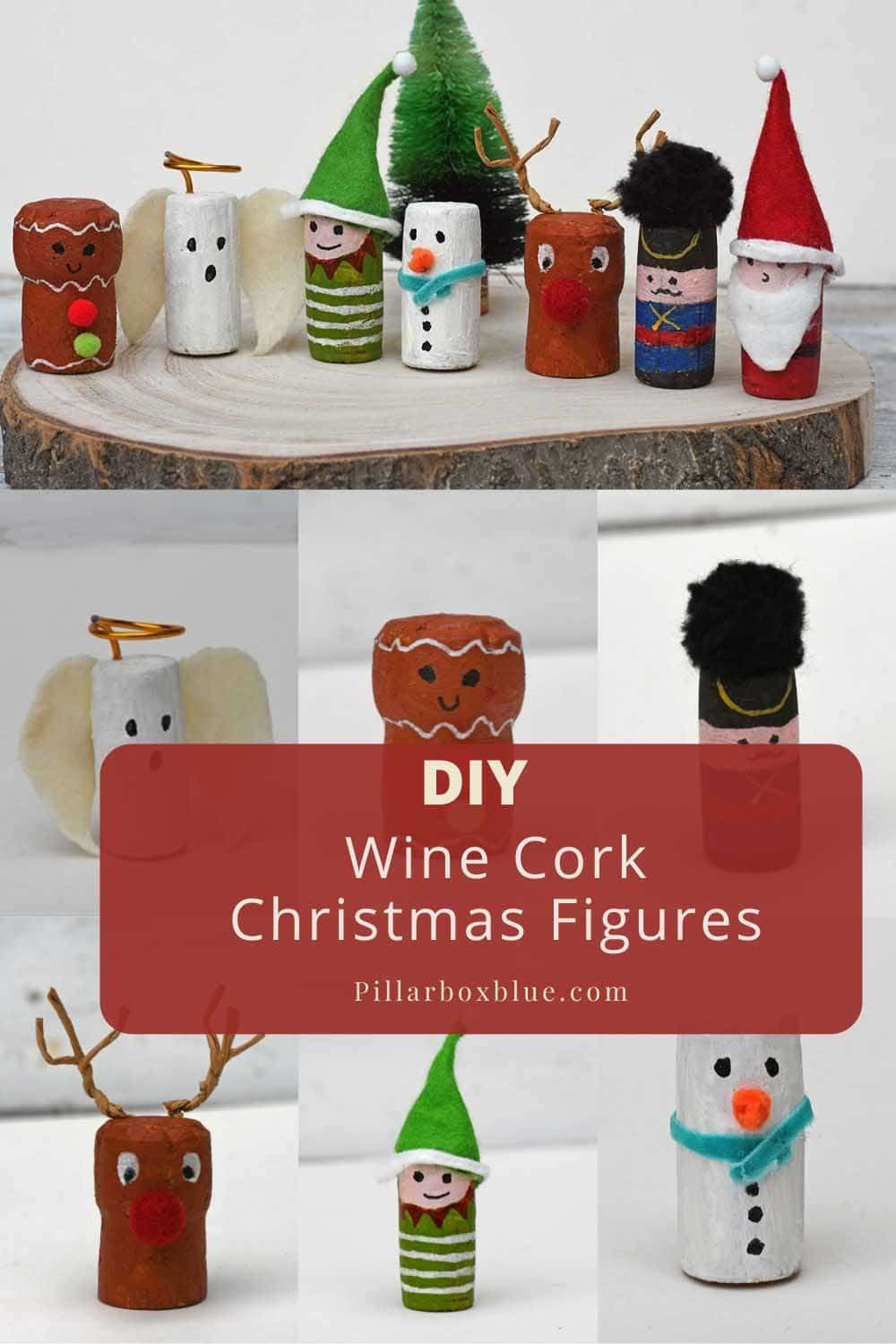 Cute Wine Cork Christmas Craft Figures - Pillar Box Blue