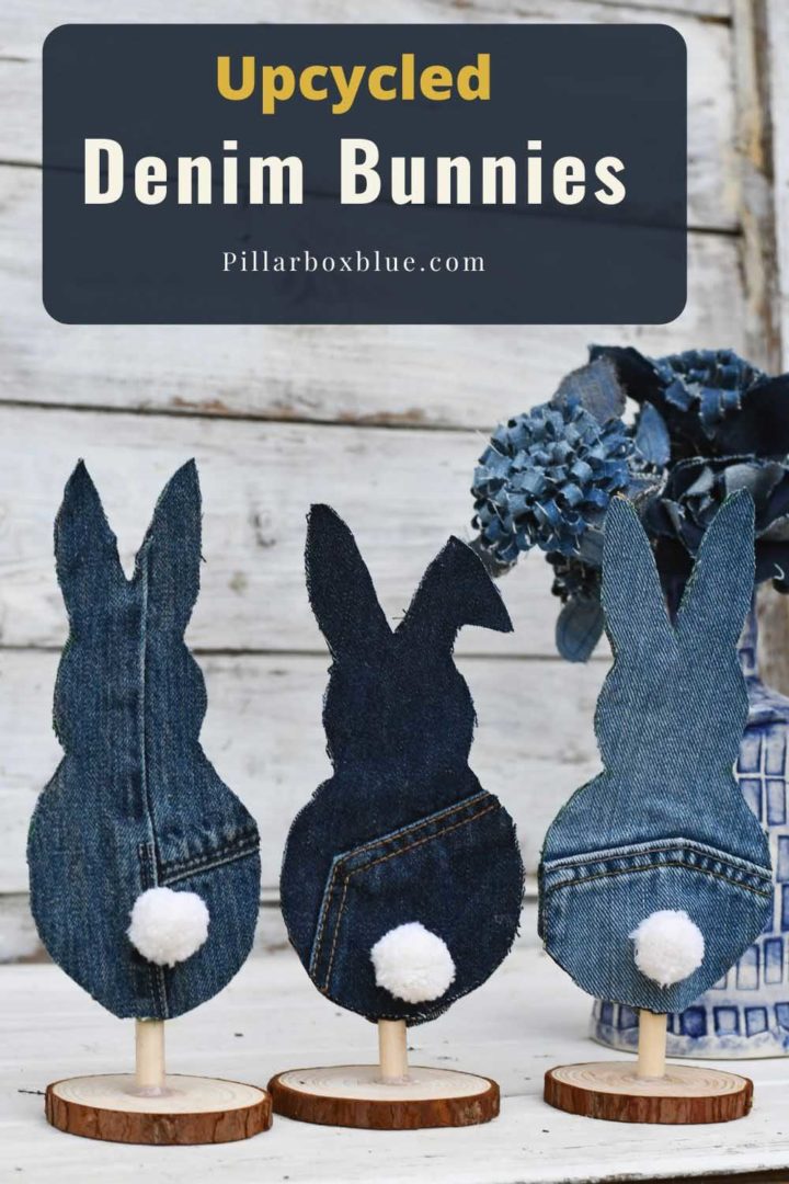 DIY Denim Bunny Decoration From Jeans Scraps - Pillar Box Blue