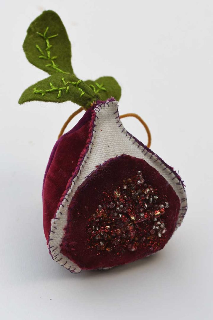 How To Make A Glamourous Fabric Fig Ornament For The Tree - Pillar Box Blue