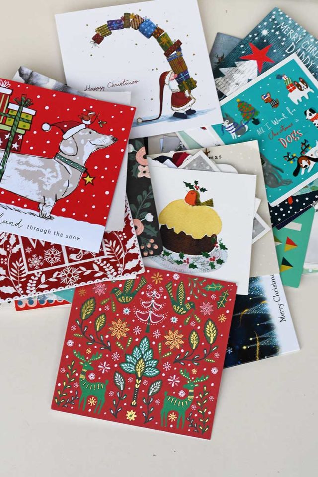 How to Make a Fun Art Project with Old Christmas Cards - Pillar Box Blue