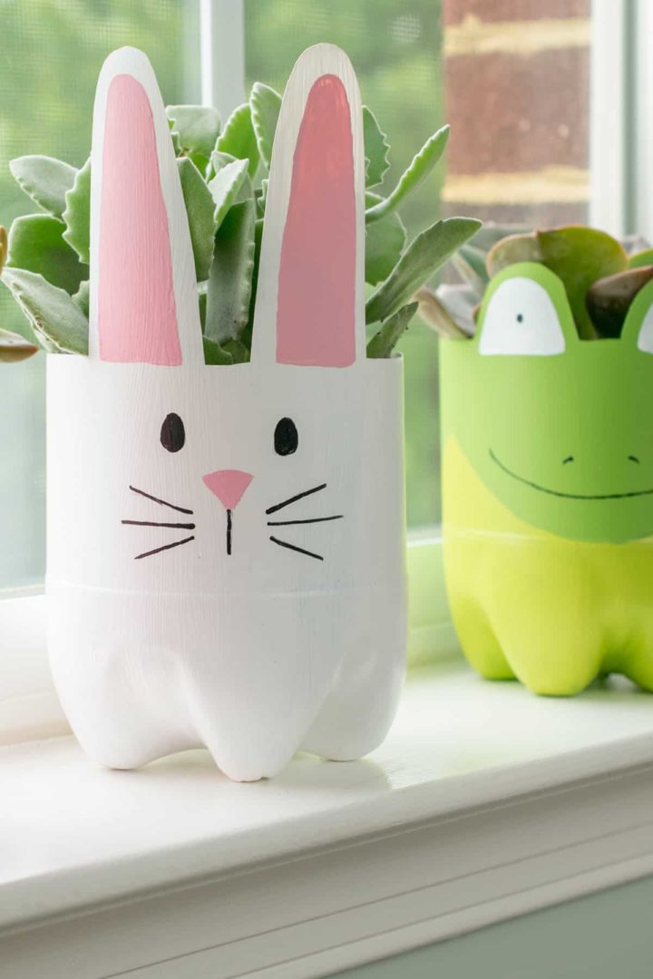 DIY Cute Plastic Bottle Planters -Repurposing with Love - Pillar Box Blue