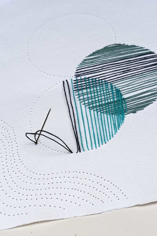 Paper Embroidery and Embroidered Paper Vase Tutorial - Pillar Box Blue