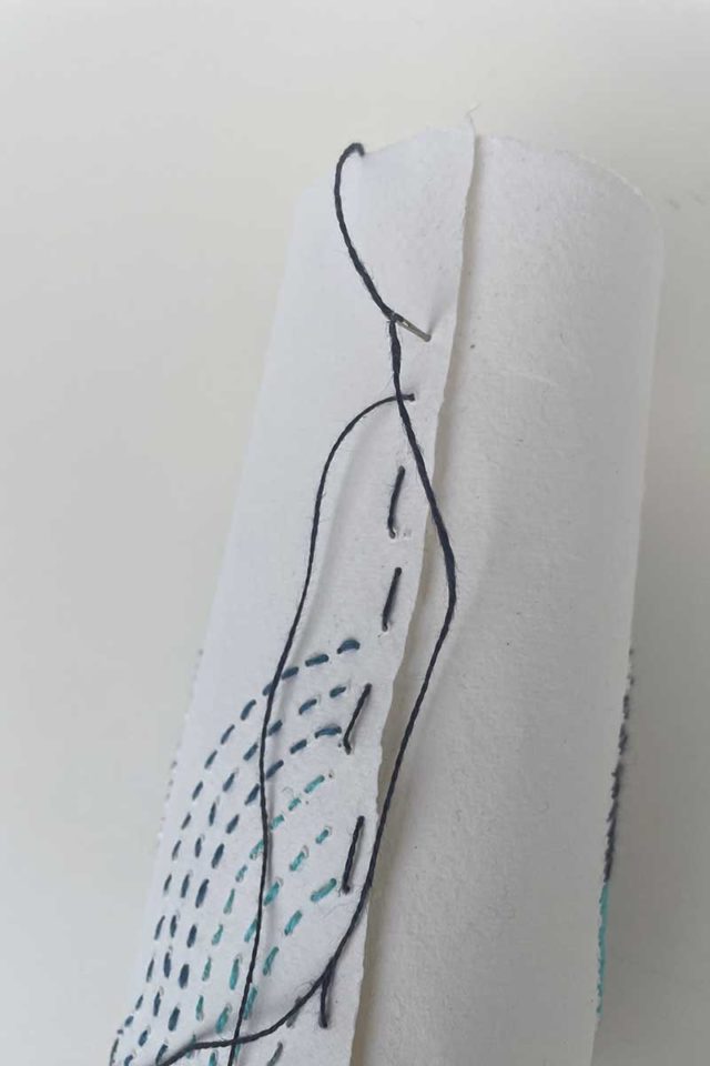 Paper Embroidery and Embroidered Paper Vase Tutorial - Pillar Box Blue