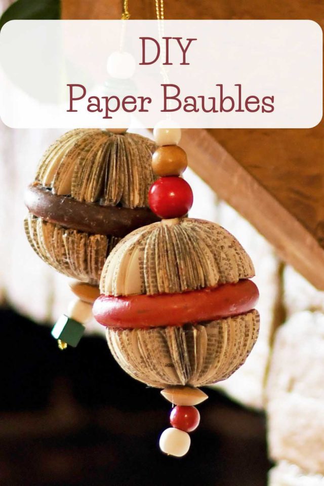 How to Make DIY Paper Christmas Baubles from Old Books - Pillar Box Blue