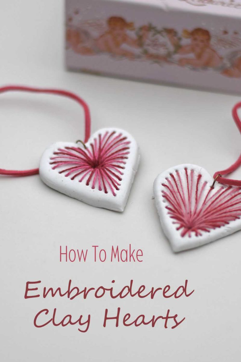Fun DIY Air Dry Clay Hearts with Embroidery Detail - Pillar Box Blue