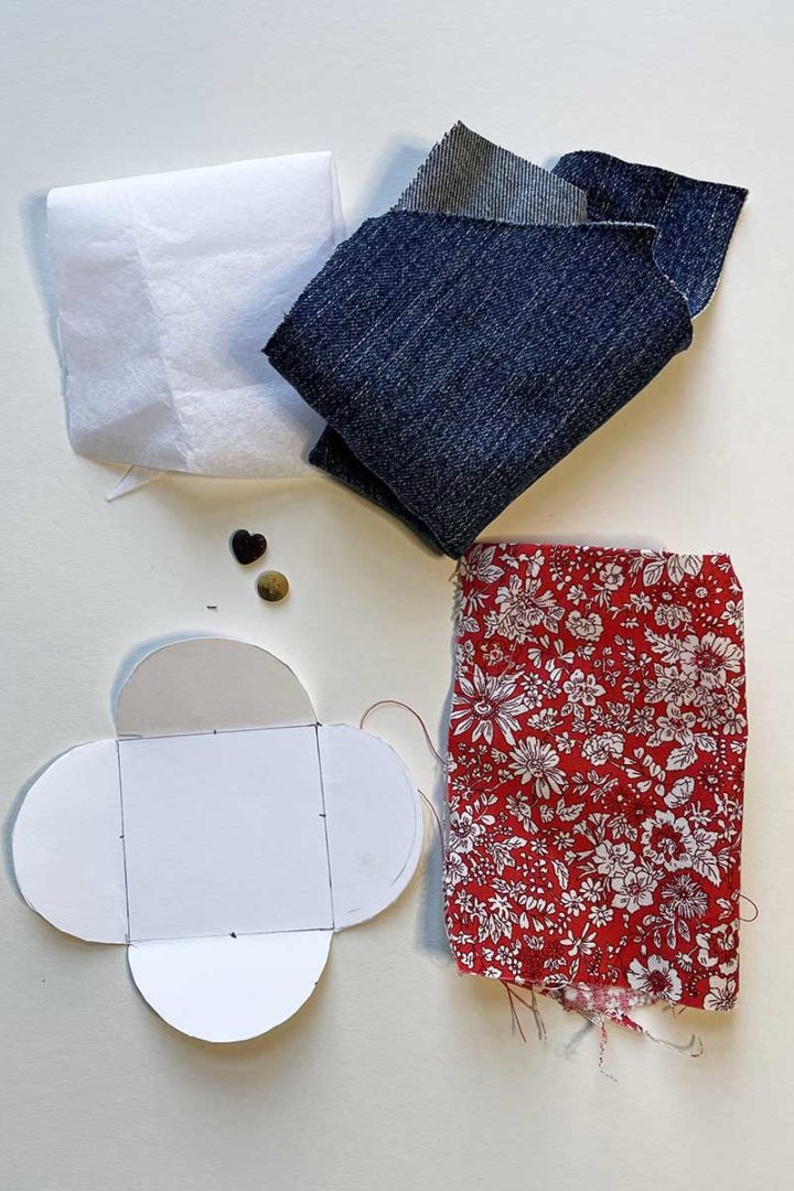 Easy Valentine Sewing Project: Scrap Fabric Heart Pockets - Pillar Box Blue