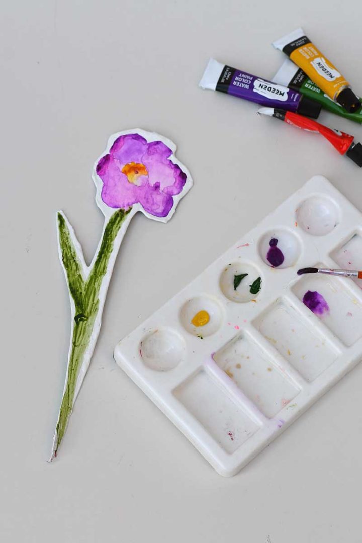 Easy DIY Painted Paper Mache Flowers in Recycled Pots - Pillar Box Blue