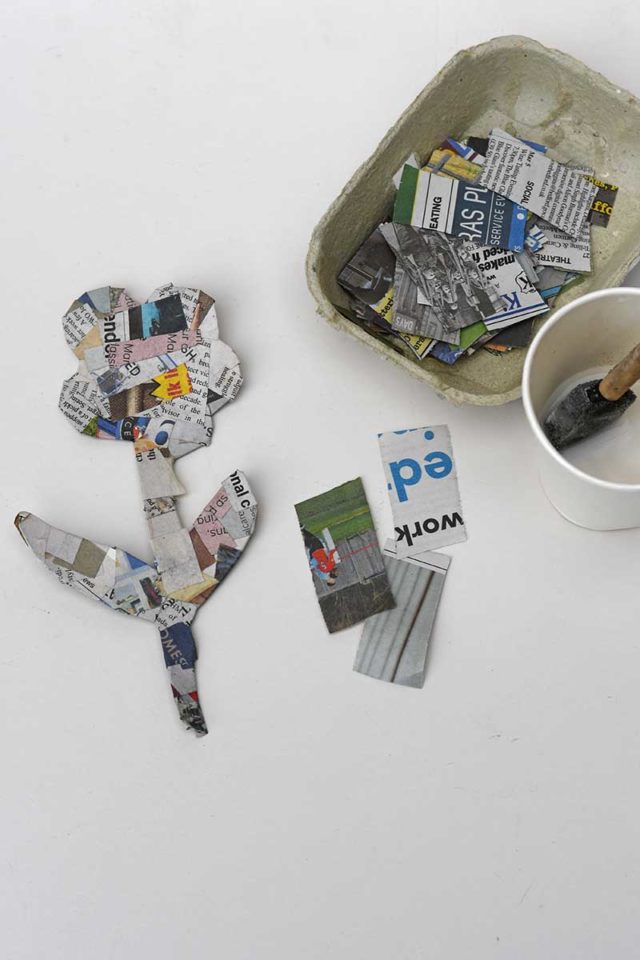 Easy DIY Painted Paper Mache Flowers in Recycled Pots - Pillar Box Blue