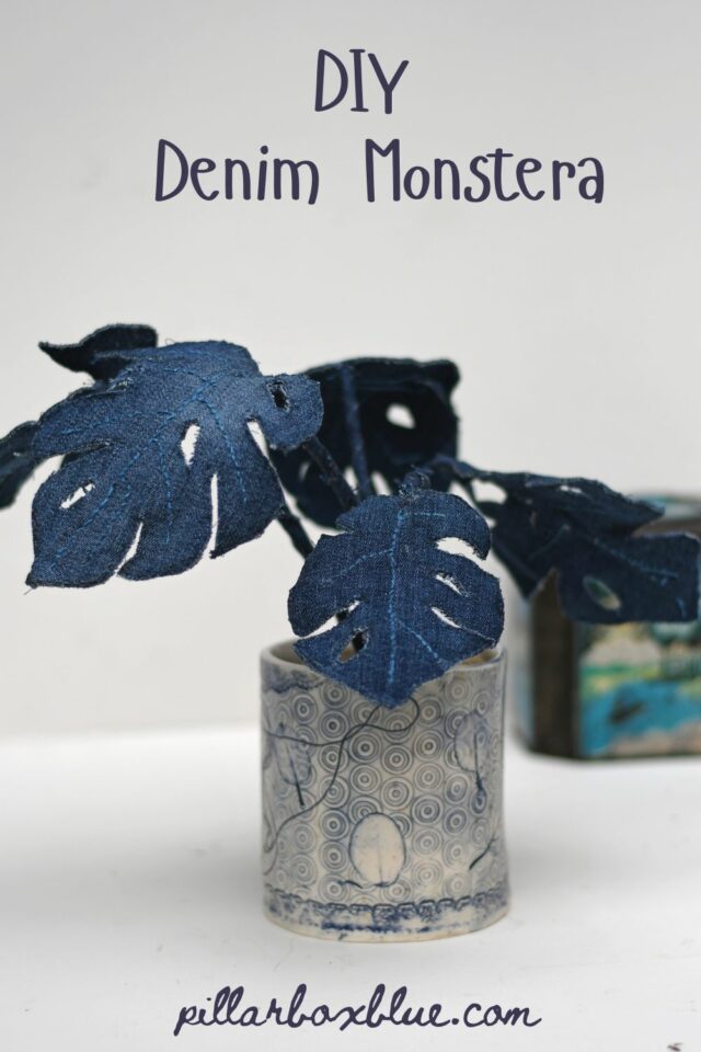 How To Make A Faux Monstera Plant From Old Jeans - Pillar Box Blue